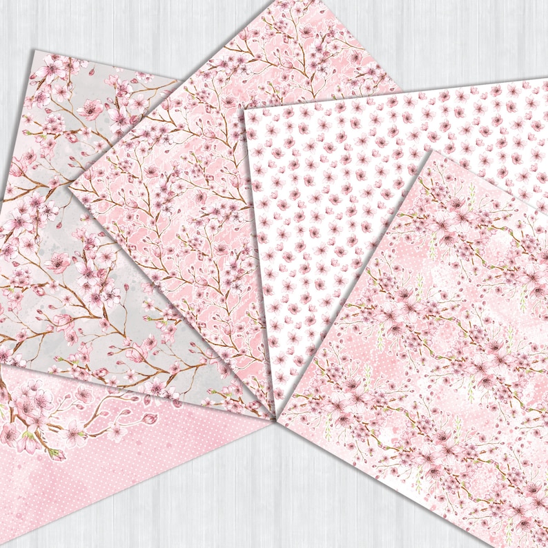 Cherry Blossom Digital Paper Pack Instant Download Spring Watercolor ...