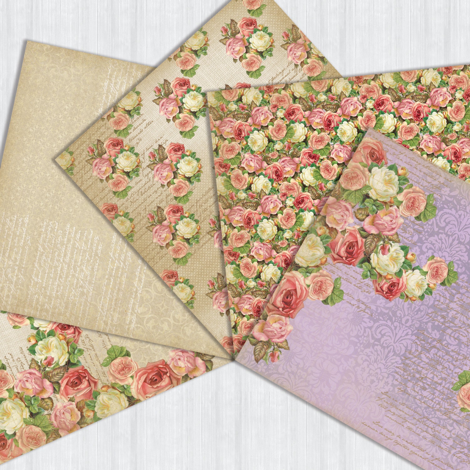 Violet Roses Digital Paper Pack Instant Download Burlap Wood | Etsy