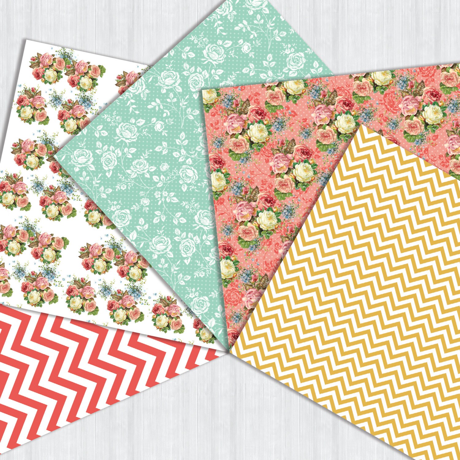 Blue Yellow Red Digital Paper Pack Instant Download Summer - Etsy