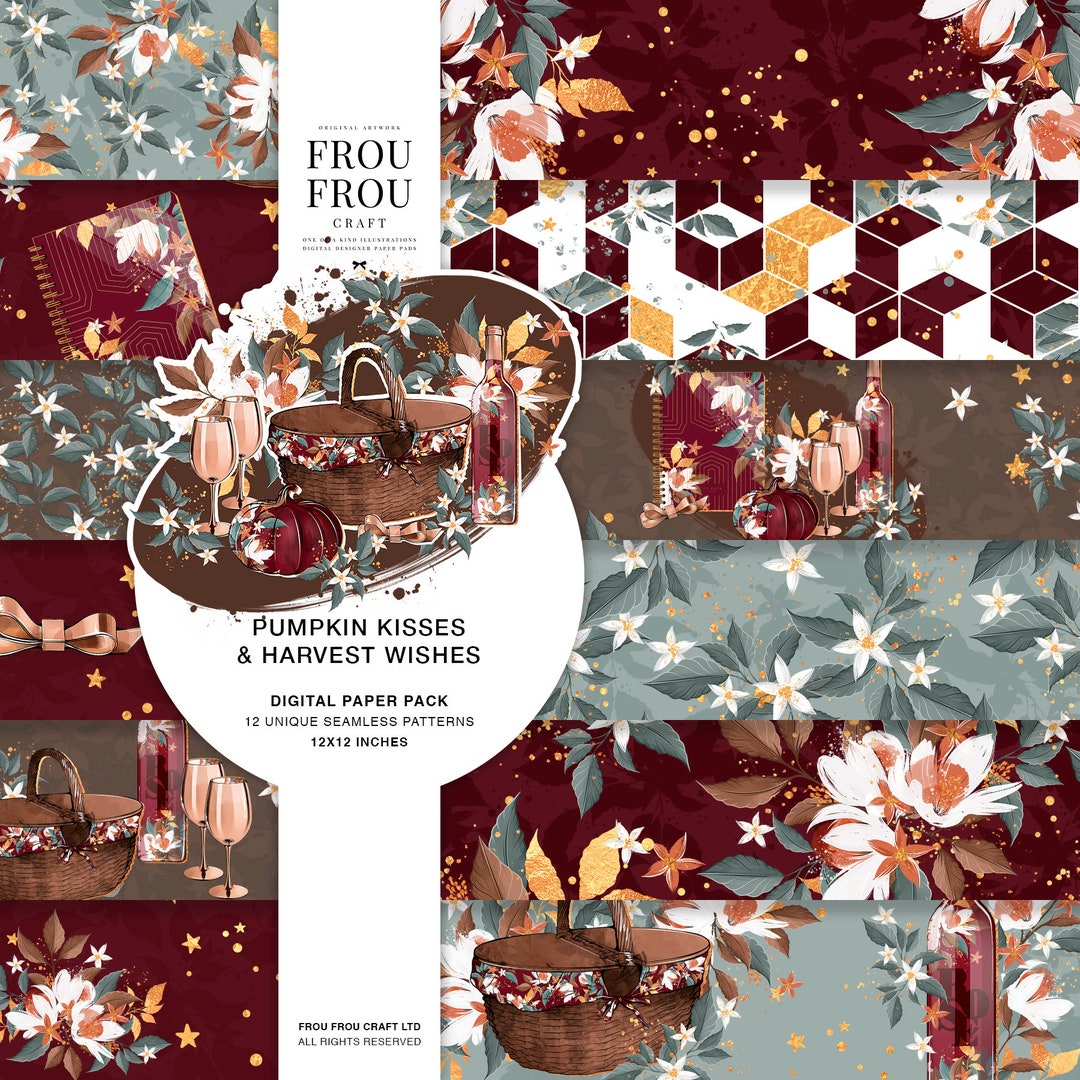 Fall Paper Pack, Autumn Printable Fabric, Pumpkin Planner Stickers ...