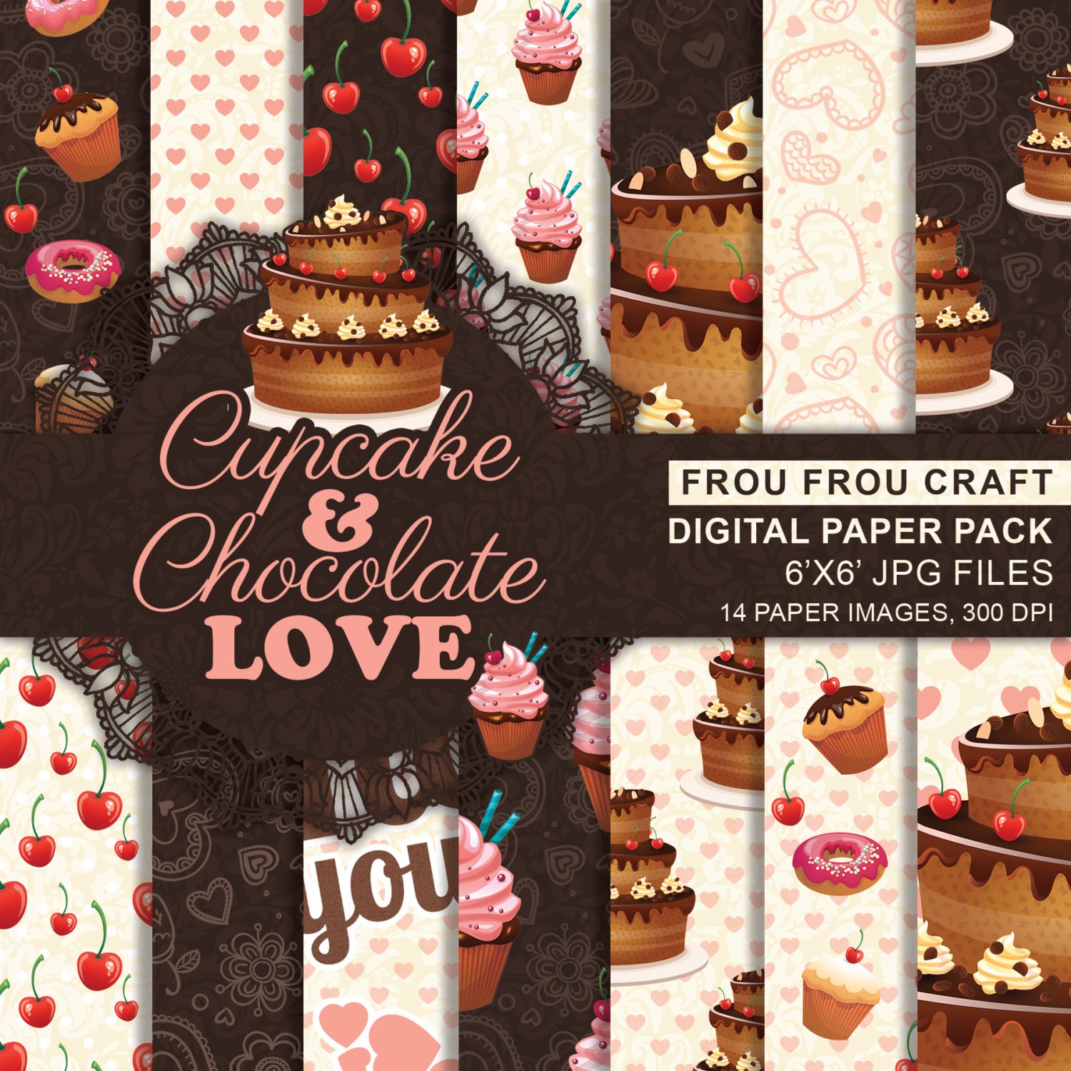 Cupcake Love Digital Paper Pack Instant Download Doughnut | Etsy