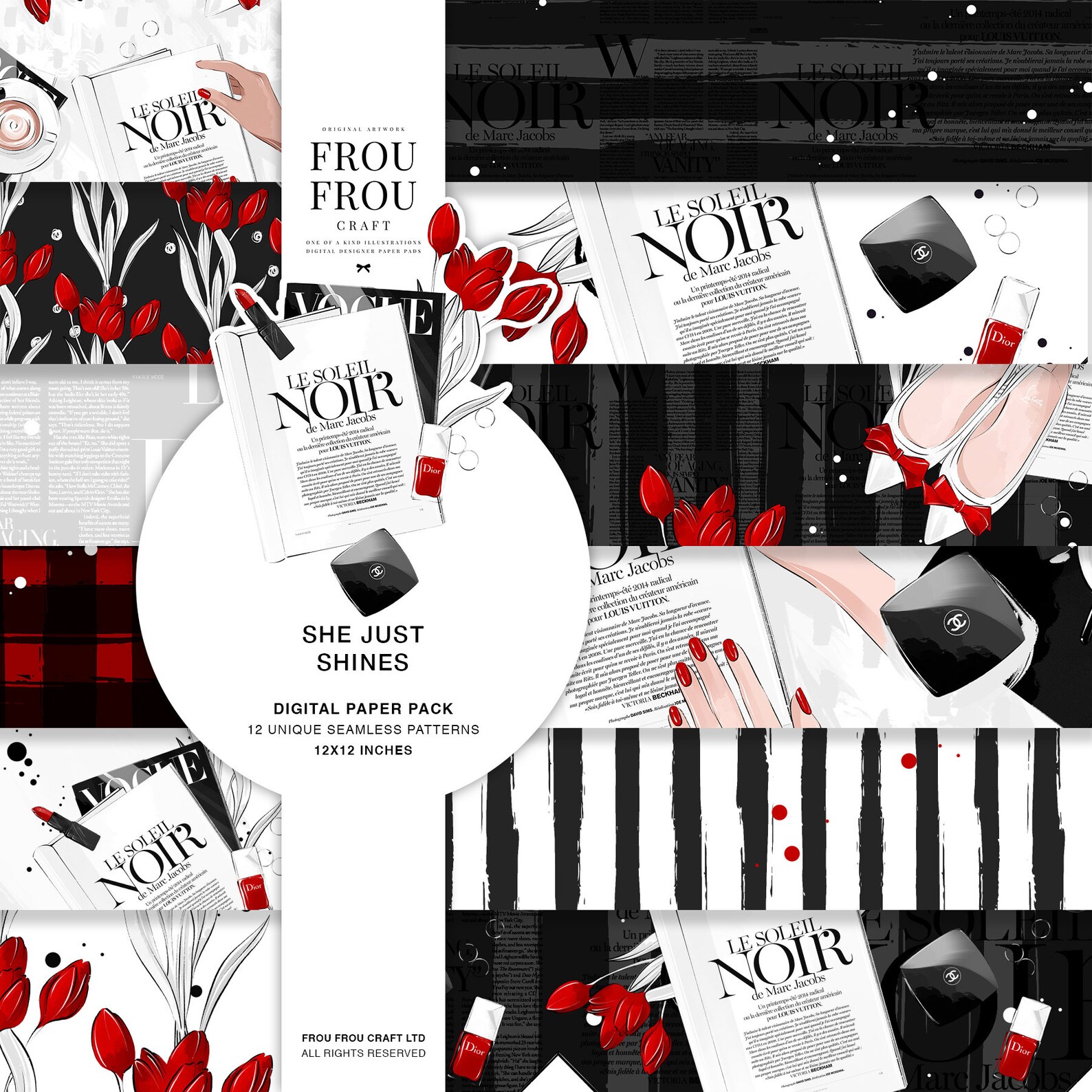 Fashion Digital Paper Pack Red Beauty Surface Pattern Design - Etsy