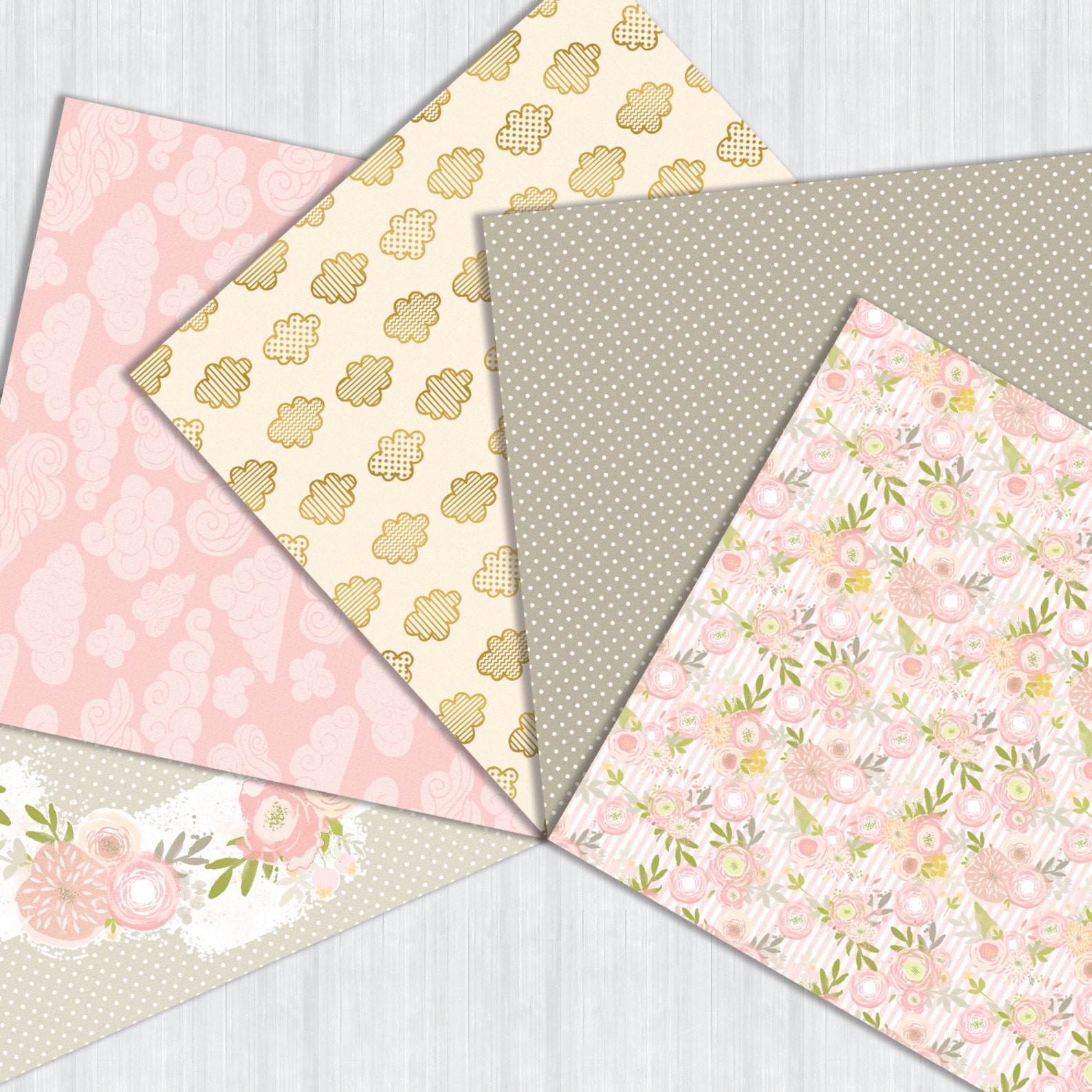 Blush Pink Flowers Digital Paper Pack Instant Download Spring - Etsy
