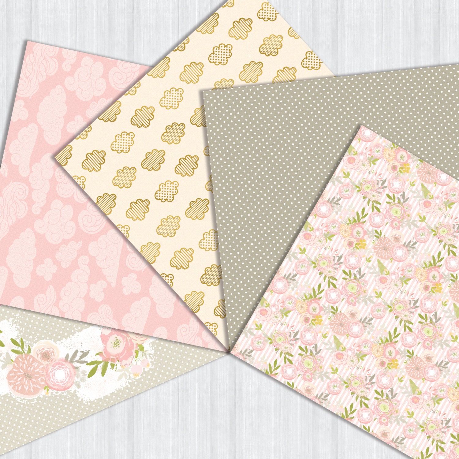 Blush Pink Flowers Digital Paper Pack Instant Download Spring - Etsy