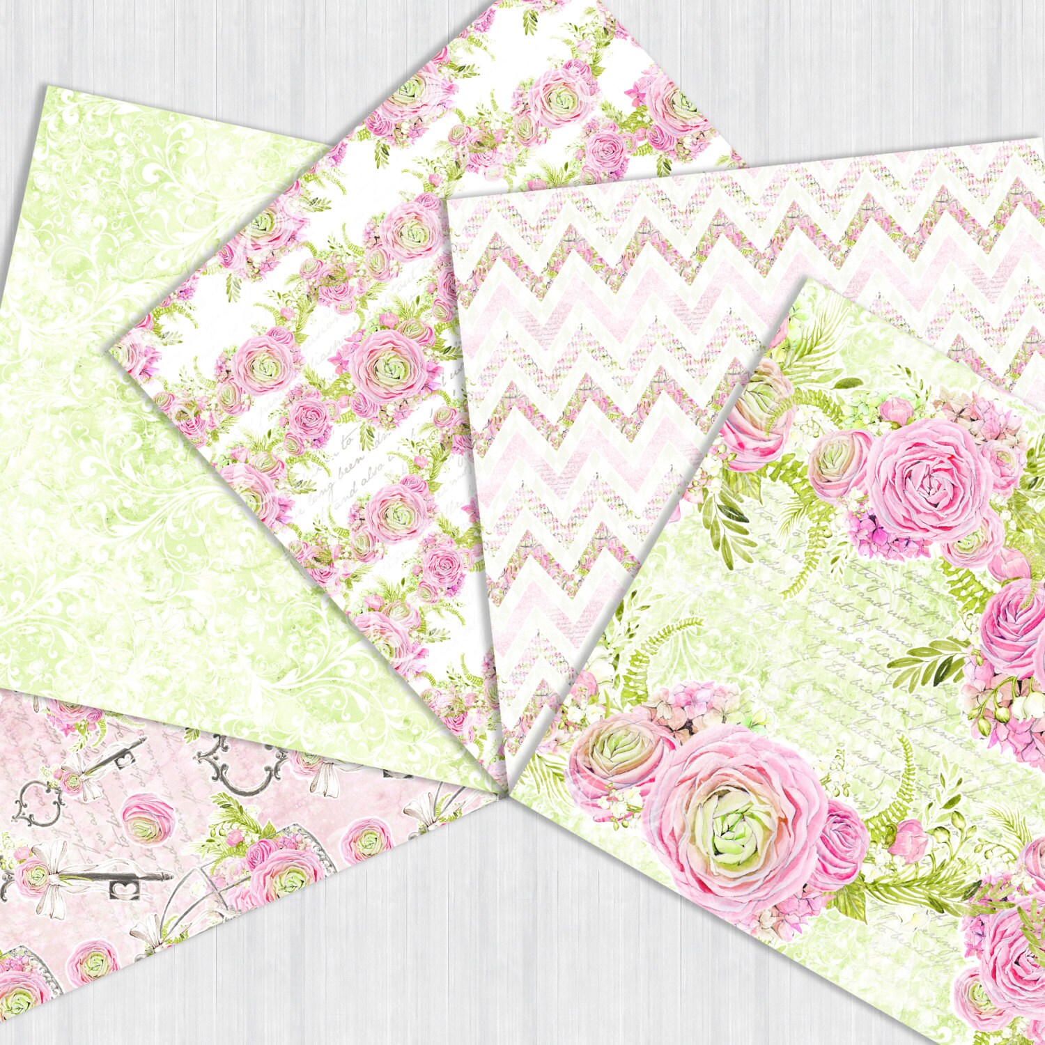 Pink Floral Paper Pack Wedding Digital Paper Roses - Etsy