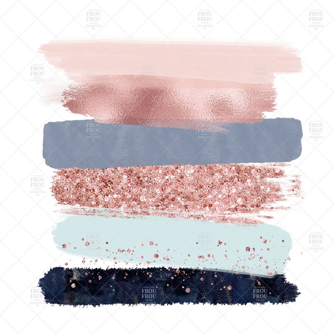 Brush Strokes Clip Art Pastel Rose Gold Sage Blush Mint Navy Blue ...