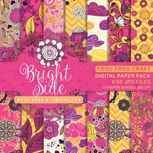 Pink Orange Orange Digital Paper Pack Instant Download Bright Colors ...