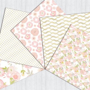 Blush Pink Gold Foil Flowers Digital Paper Pack Instant Download Spring ...