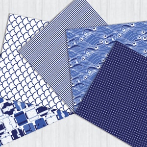 Blue Summer Digital Paper Pack Instant Download Sea Holiday White Navy ...