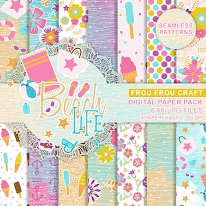 Beach Digital Paper Pack Summer Sea Nautical, Tropical Seamless ...