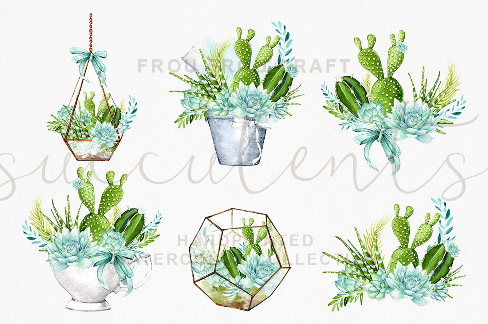 Succulent Clipart Cactus Glass Terrarium Botanical Plant - Etsy