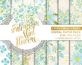 Aqua Blue Digital Paper Pack Instant Download Watercolor | Etsy