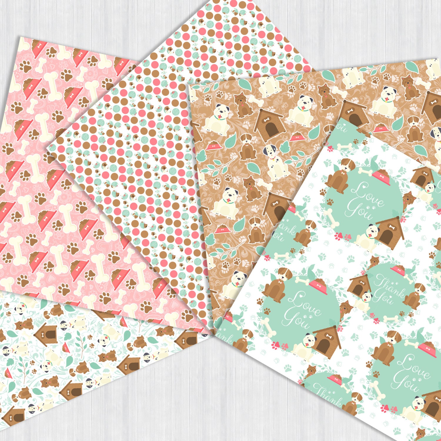 Puppies Digital Paper Pack Cute Pets Seamless Patterns - Etsy