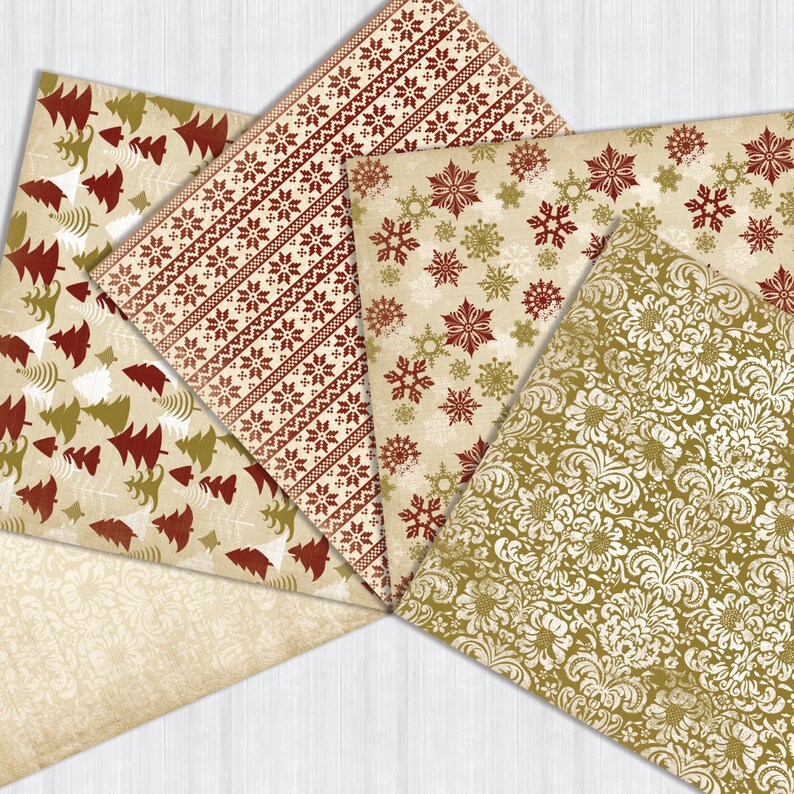 Vintage Christmas Digital Paper Pack Instant Download Red Bordeaux ...