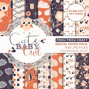Cute Baby Owl Digital Paper Pack Seamless Patterns Instant Download ...