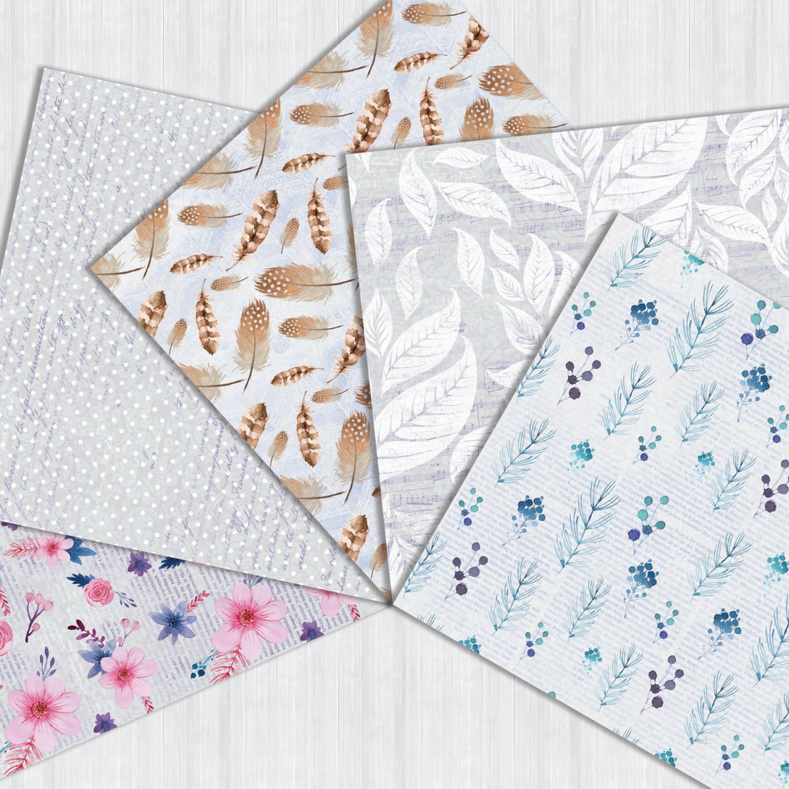 Watercolor Blue Flowers Digital Paper Pack Instant Download - Etsy