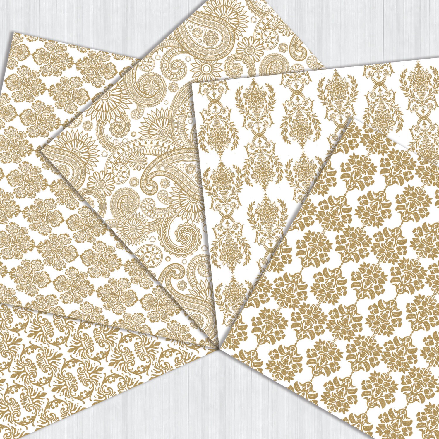 Gold Damask Digital Paper Pack Instant Download Swirls Floral Flowers ...