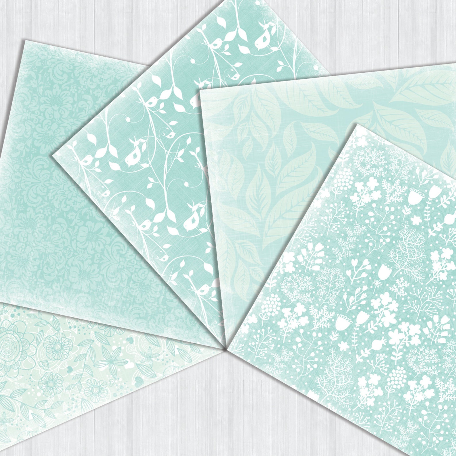 Blue Floral Digital Paper Pack Instant Download Aqua Mint - Etsy
