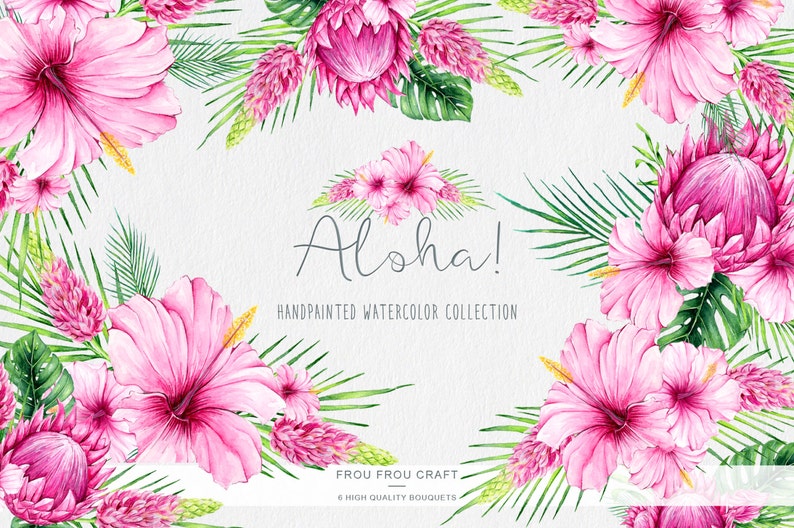 Watercolor Flowers ClipArt Tropical Summer Aloha Hibiscus | Etsy