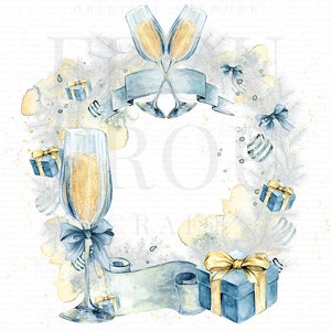 New Year Clipart Champagne Clip Art Watercolor Christmas Graphics ...