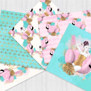 Tropical Paper Pack Summer Girl Planner Stickers Pink Flamingo Digital ...