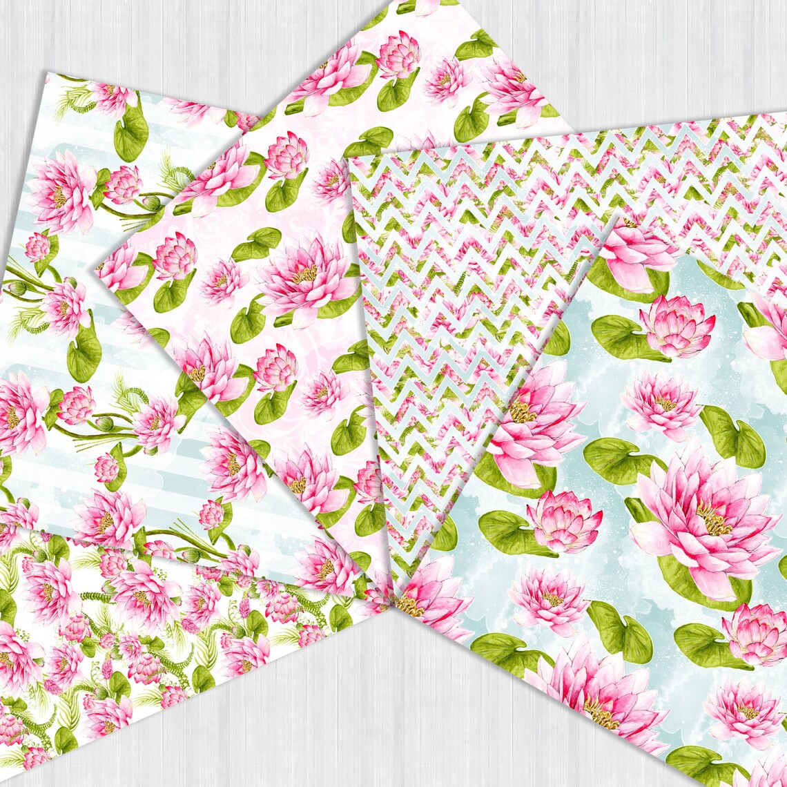 Lotus Digital Paper Pack Seamless Patterns Watercolor Flowers - Etsy