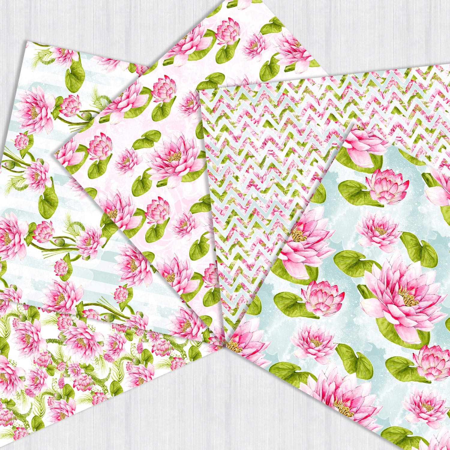 Lotus Digital Paper Pack Seamless Patterns Watercolor Flowers - Etsy