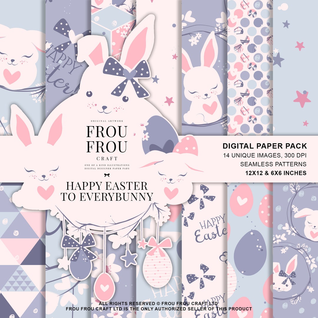 Easter Paper Pack, Spring Digital Patterns, Cute Bunny Fabric Printable ...