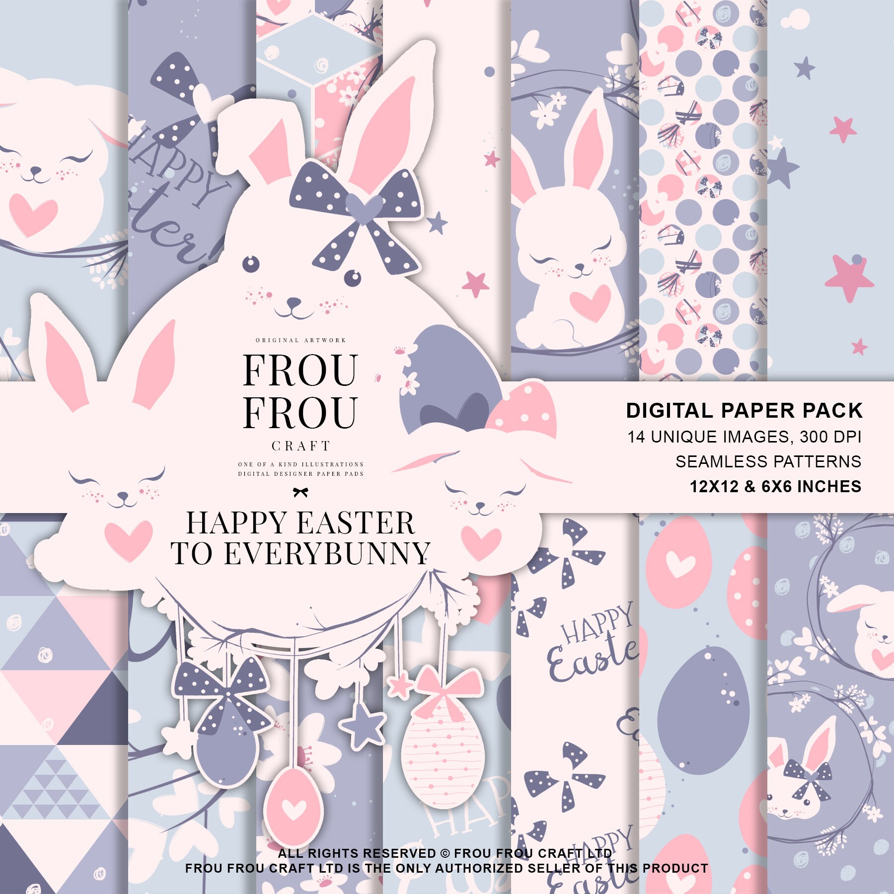 Papercraft Pastel Colors Digital Paper Pack Easter Bunnies Seamless ...