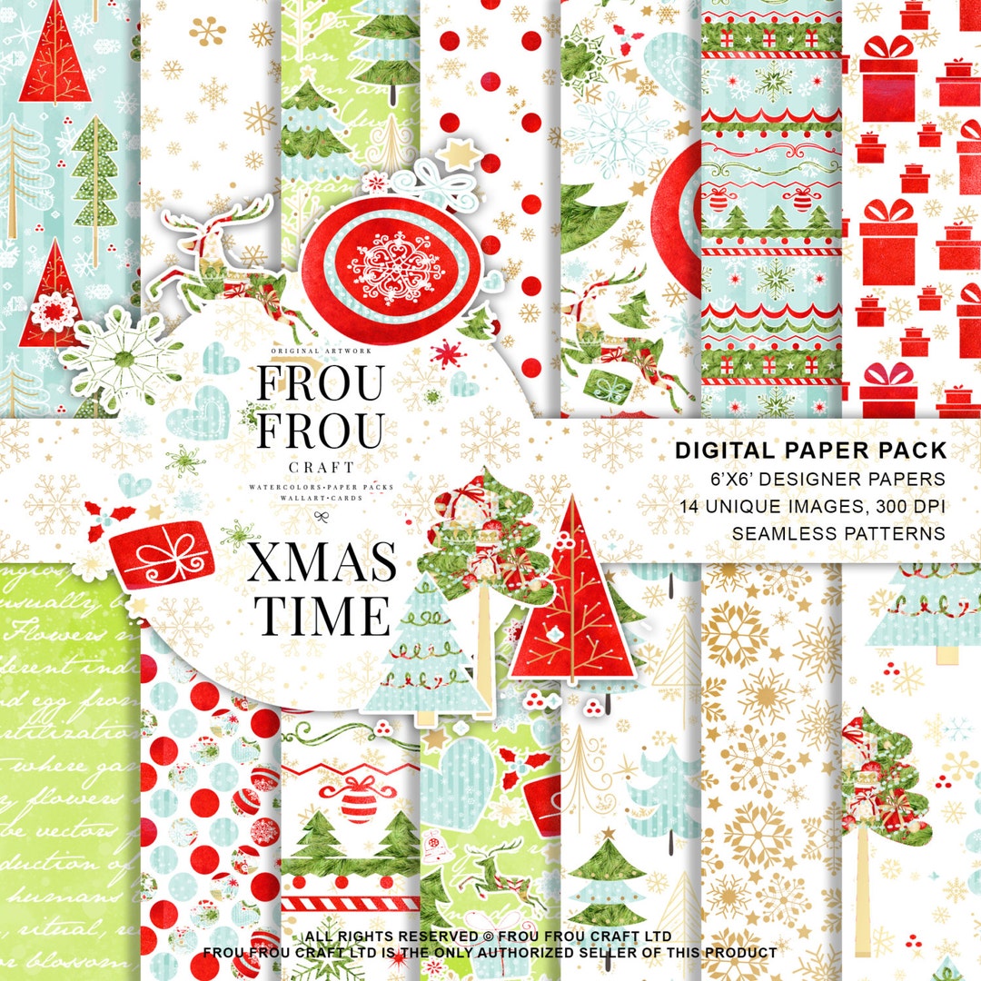 Christmas Scrapbook Papers Xmas Paper Pack Pastel Christmas Digital ...