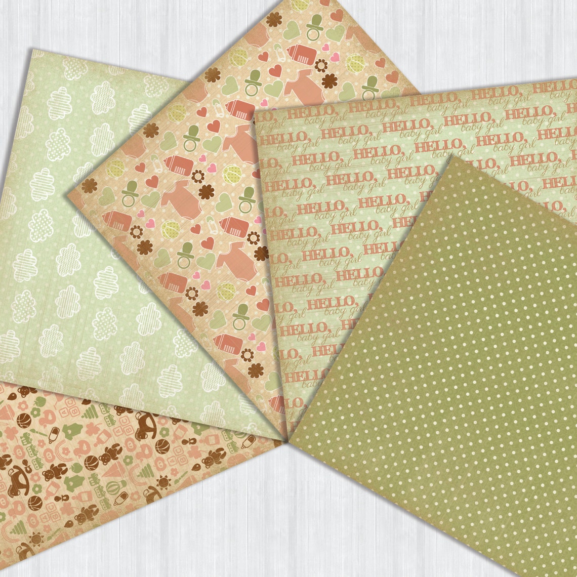 Cute Baby Vintage Digital Paper Pack Instant Download Pink Green Beige ...