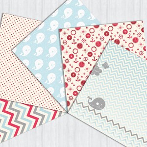 Cute Baby Printable Paper Pack, Nautical Whale Pattern Digital Paper ...