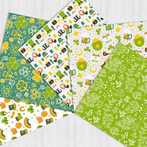 St Patricks Day Shamrock Paper, St Patty Irish Digital Paper, Green and ...