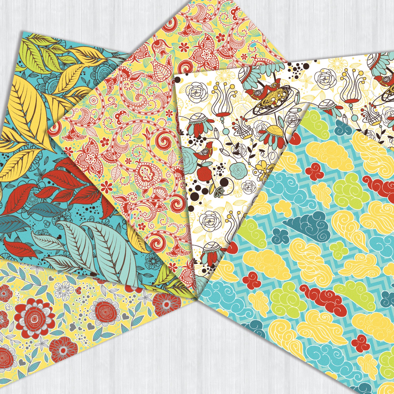 Yellow Red Blue Digital Paper Pack Instant Download Bright - Etsy