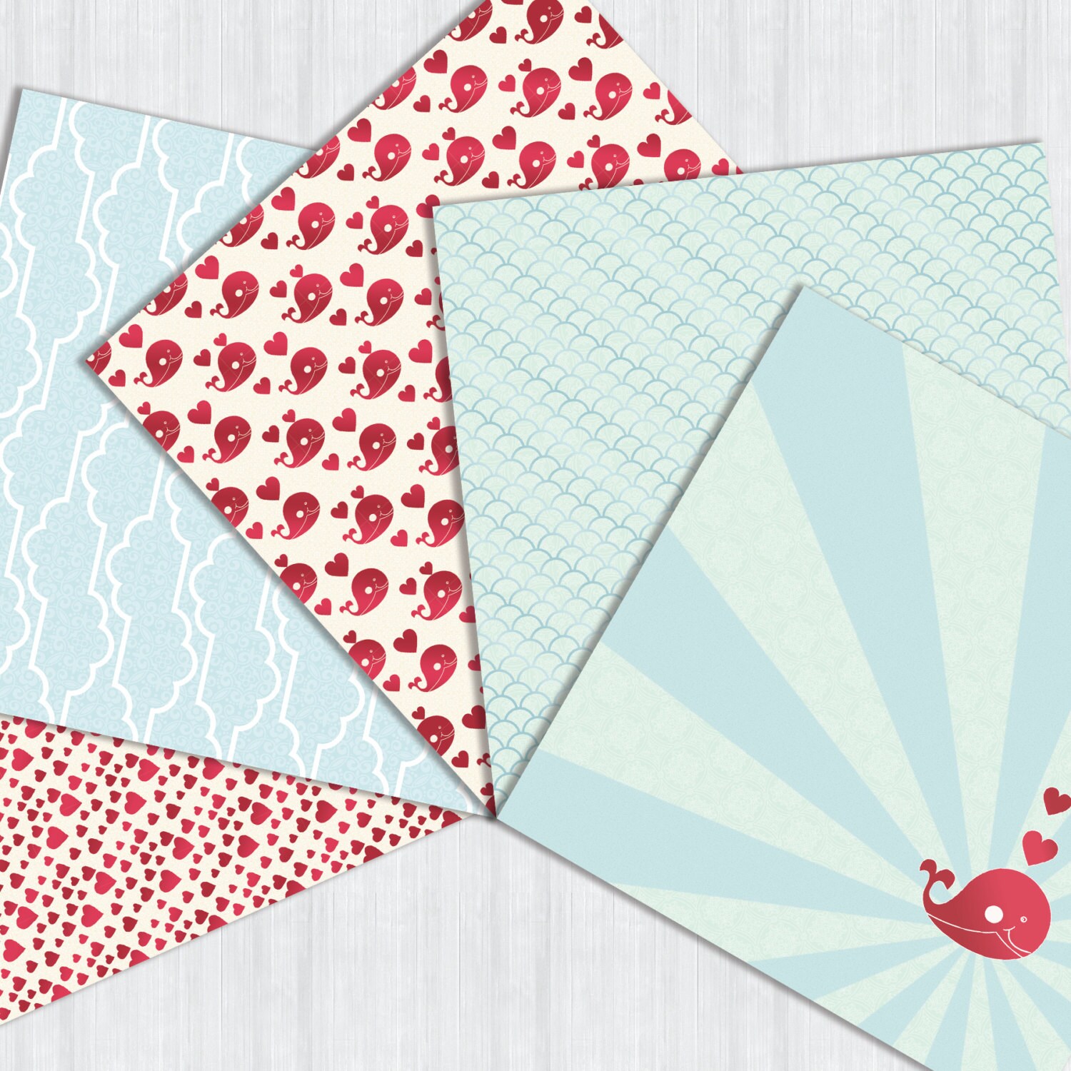 Cute Baby Printable Paper Pack, Nautical Whale Pattern Digital Paper ...