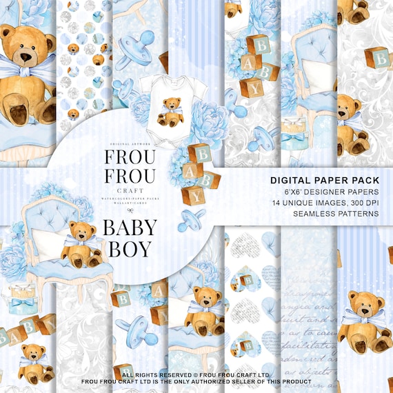 Digital Baby Boy Paper Pack Blue Nursery Digital Background Baby ...