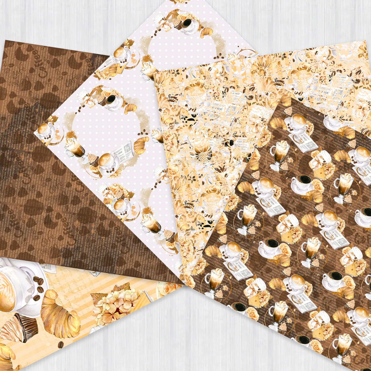 Coffee Paper Pack Coffee Scrapbook Paper Watercolor Coffee Shop Digital ...