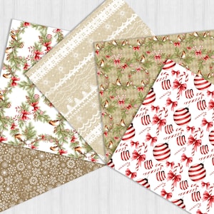 Christmas Paper Pack Xmas Scrapbook Paper Watercolor Digital Background ...