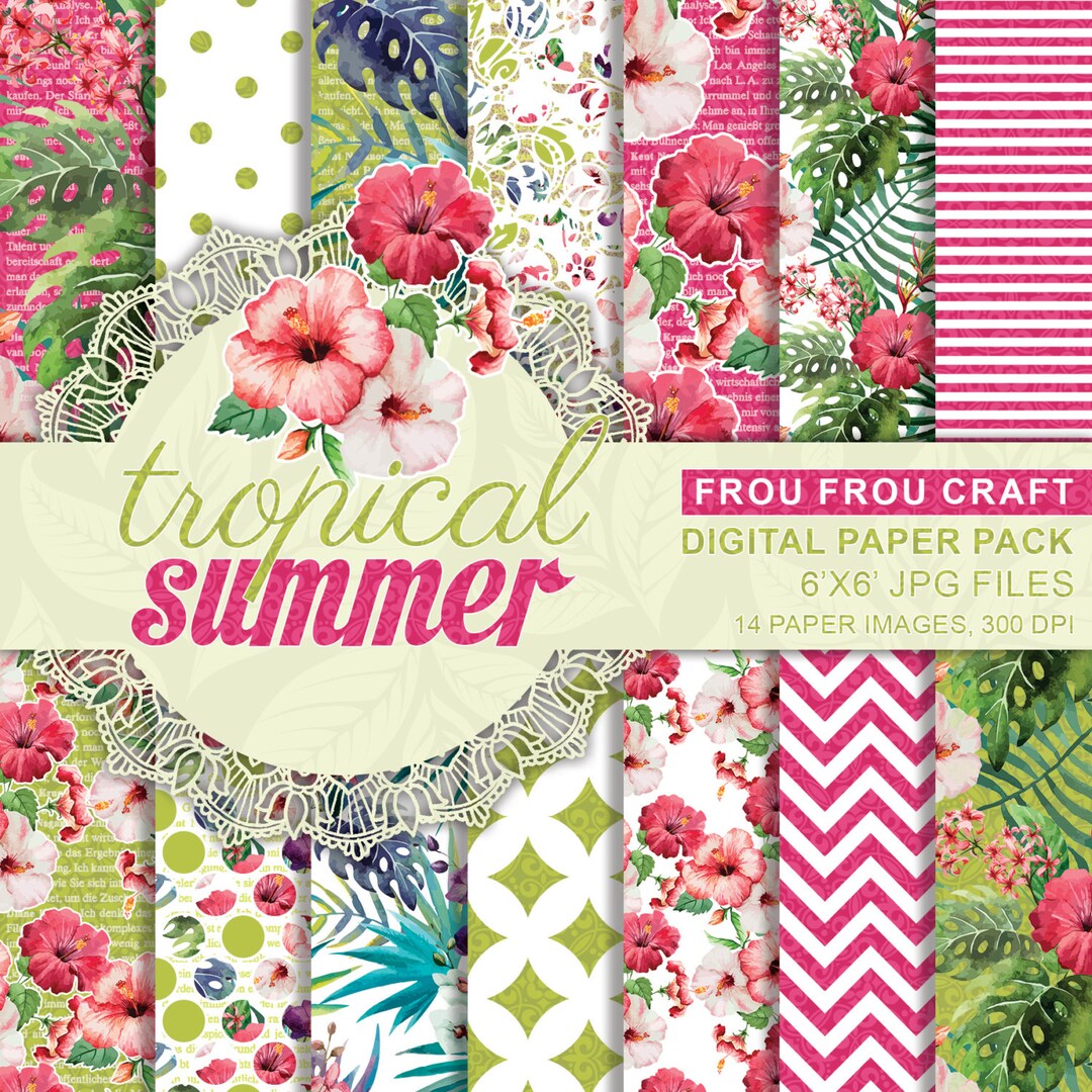 Summer Tropical Digital Paper, Instant Download, Floral Digital Paper ...