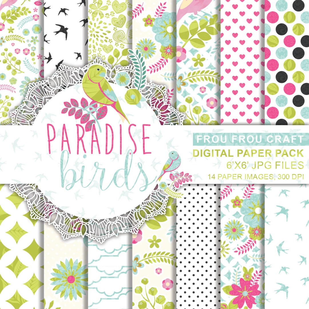 Birds Digital Paper Pack Instant Download Summer Tropical Aloha ...