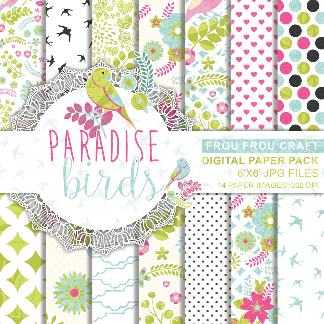 Birds Digital Paper Pack Instant Download Summer Tropical | Etsy