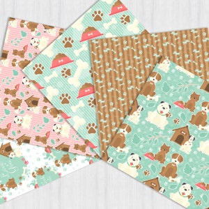 Puppies Digital Paper Pack, Cute Pets, Seamless Patterns, Little Dog ...