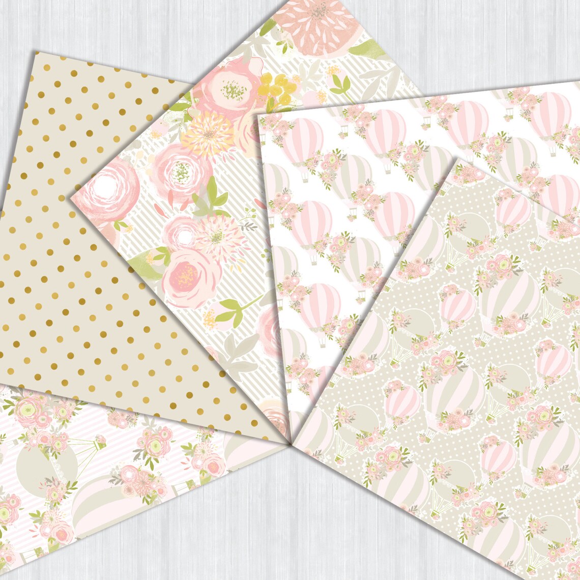 Cute Pink Baby Digital Paper Ballet Digital Hot Air Balloon Nursery ...