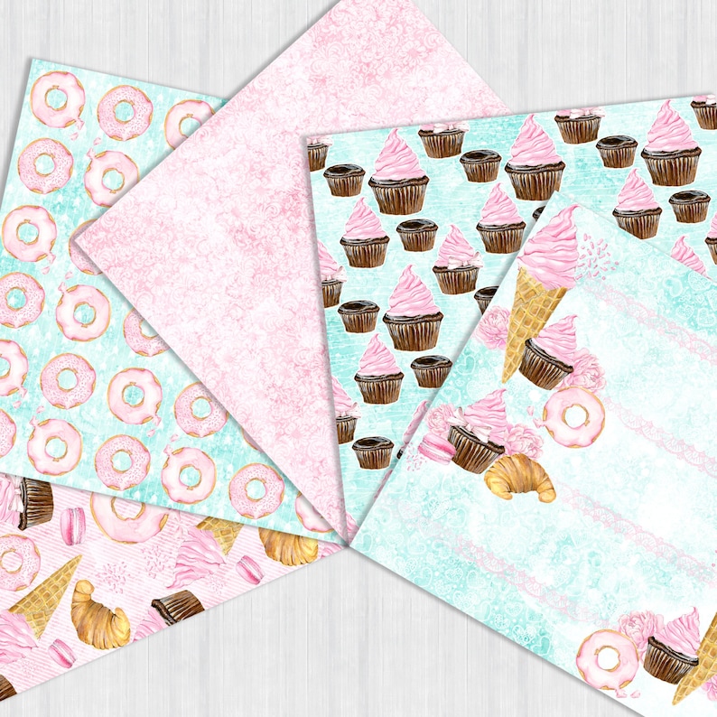 Bakery Digital Paper Pack, Watercolor Desserts, Seamless Patterns ...