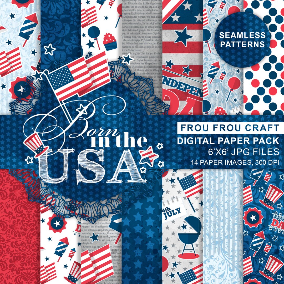 4th of July Digital Paper Pack, Seamless Patterns USA Independence Day ...