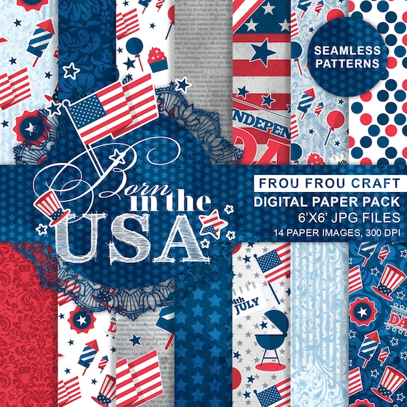 4th of July Digital Paper Pack Patriotic Celebration Holiday Seasonal ...