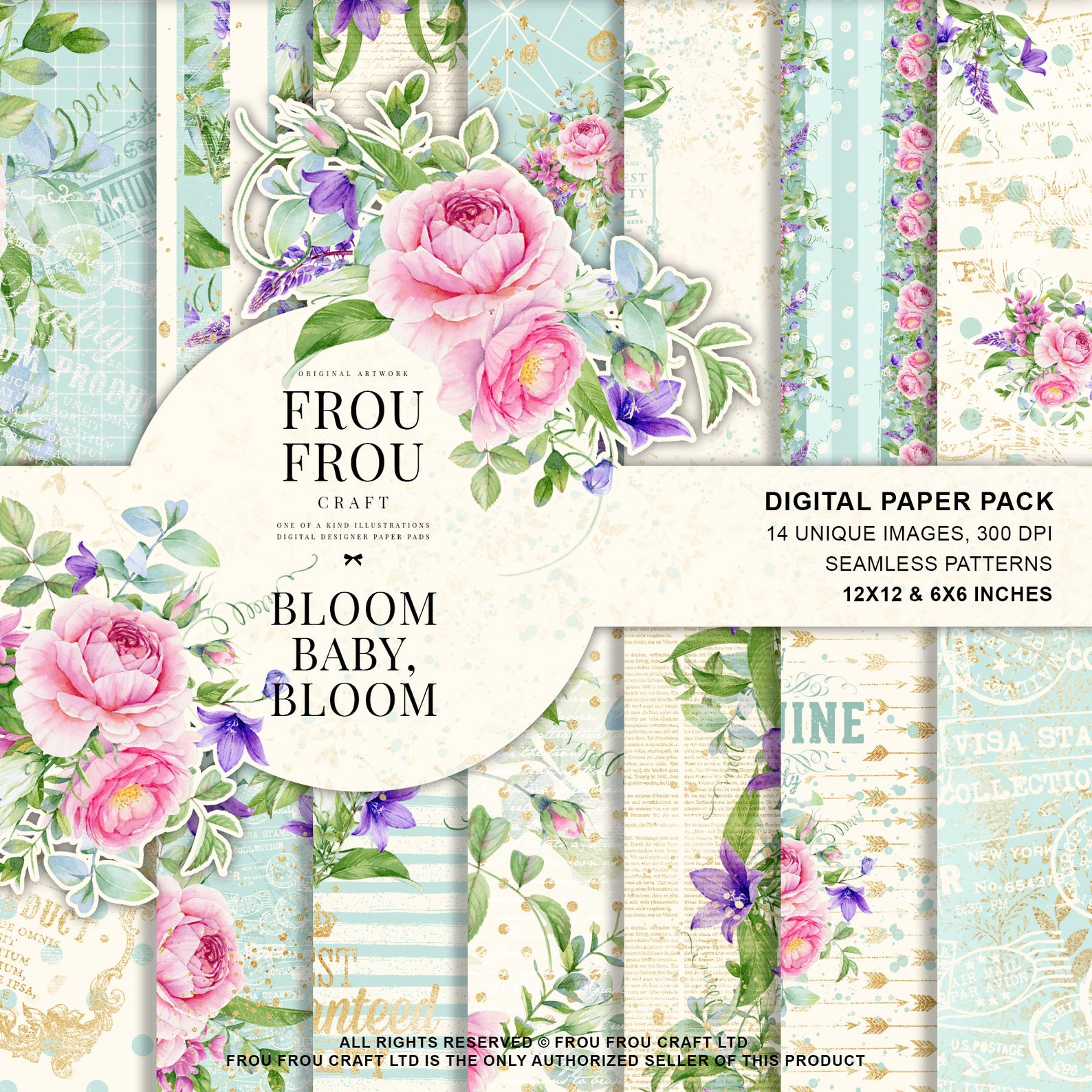 Watercolor Floral Paper Pack, Wedding Planner Stickers, Pastel Mint ...