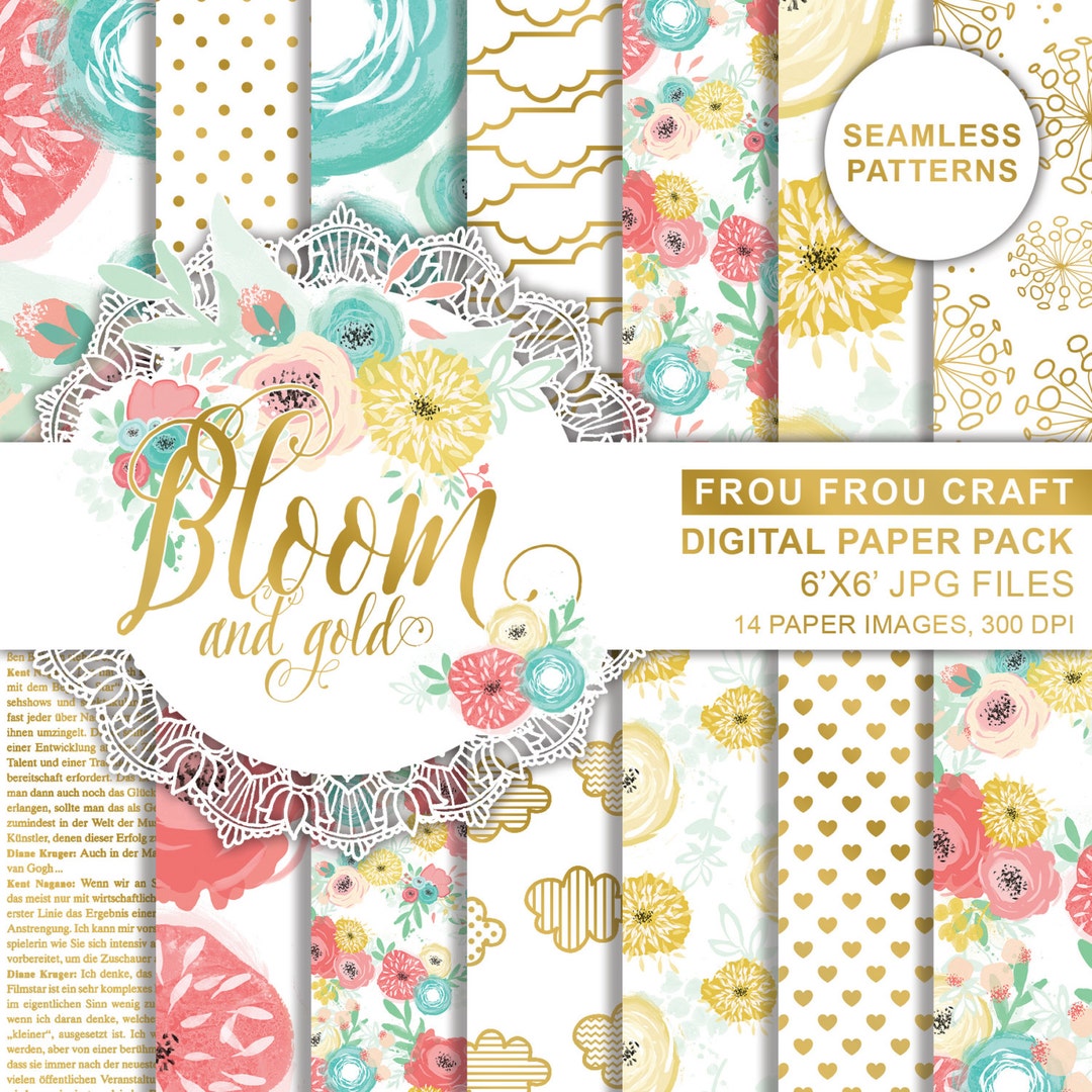 Colorful Spring Flowers Digital Paper Pack Instant Download Bloom Gold ...
