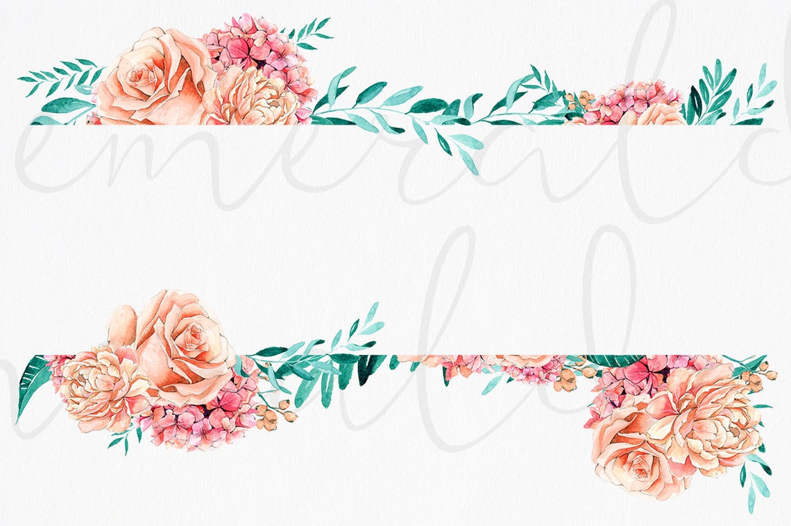 Handpainted Floral Clipart Peach and Mint Wedding Paper Pink - Etsy