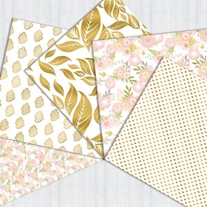 Blush Pink Gold Foil Flowers Digital Paper Pack Instant Download Spring ...